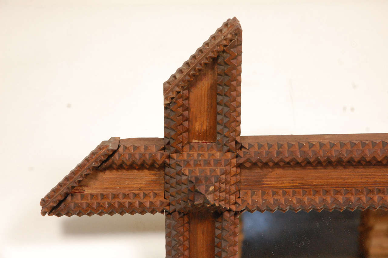 Mirror in Antique Tramp Art Frame with Crossed Corners at 1stDibs