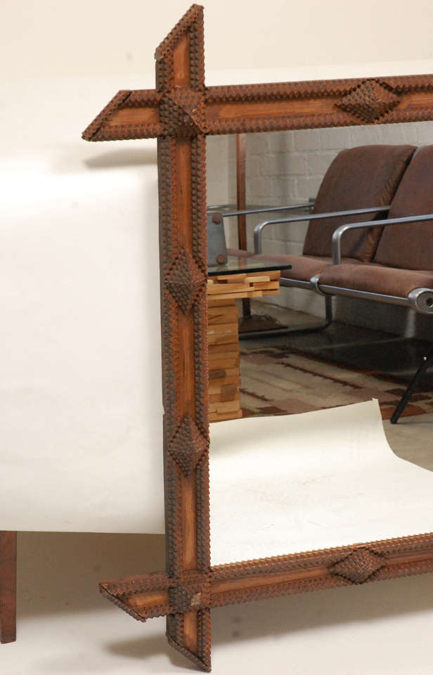 Mirror in Antique Tramp Art Frame with Crossed Corners at 1stDibs