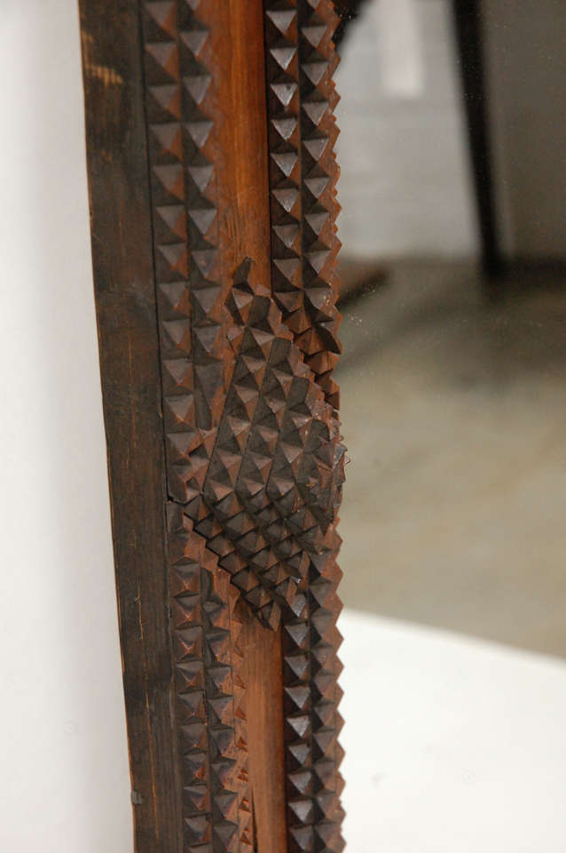 Mirror in Antique Tramp Art Frame with Crossed Corners at 1stDibs