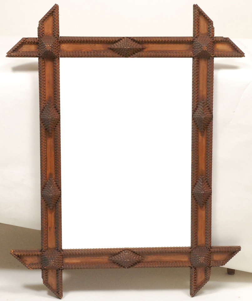 Mirror in Antique Tramp Art Frame with Crossed Corners at 1stDibs