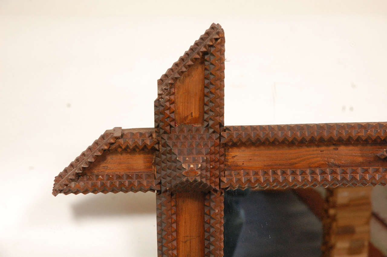 Mirror in Antique Tramp Art Frame with Crossed Corners at 1stDibs