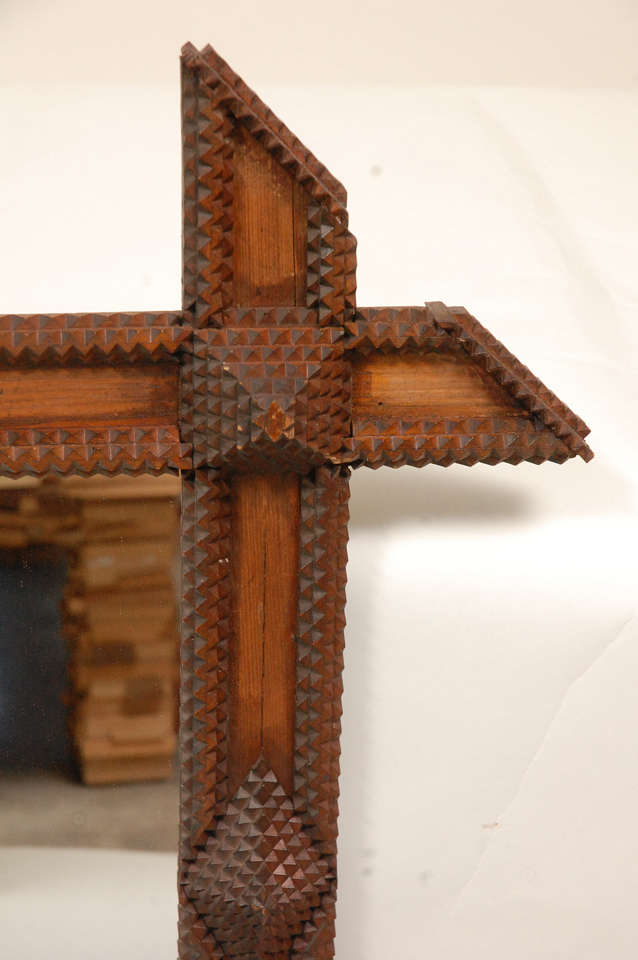 Mirror in Antique Tramp Art Frame with Crossed Corners at 1stDibs