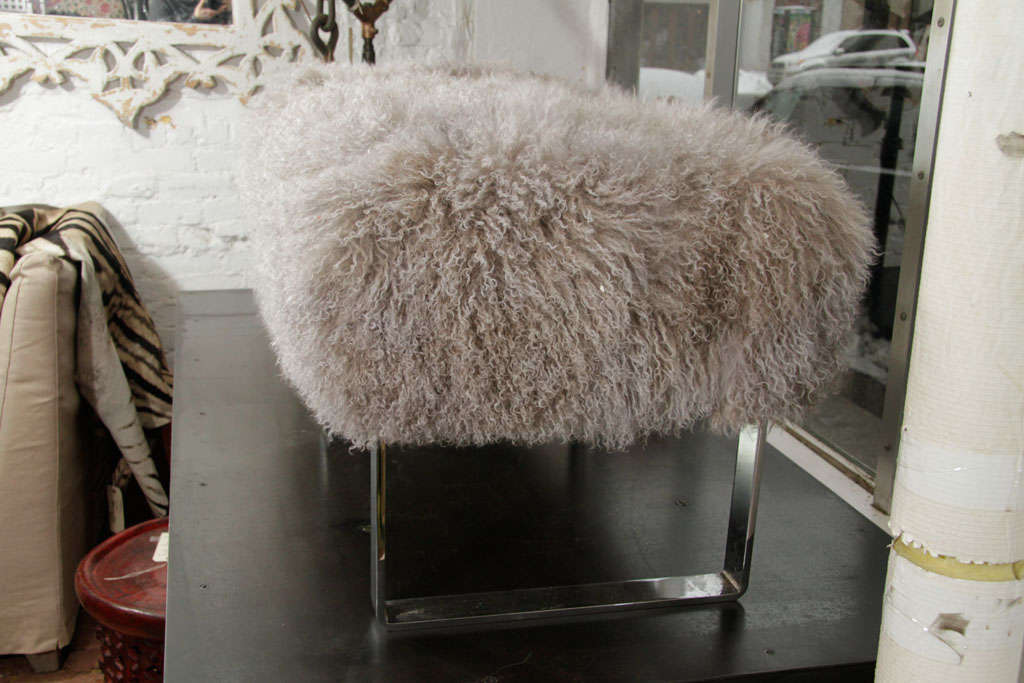 Tibetan Lamb's Wool Bench with Chrome Legs For Sale at 1stDibs