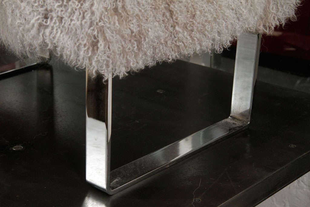 Tibetan Lamb's Wool Bench with Chrome Legs For Sale at 1stDibs