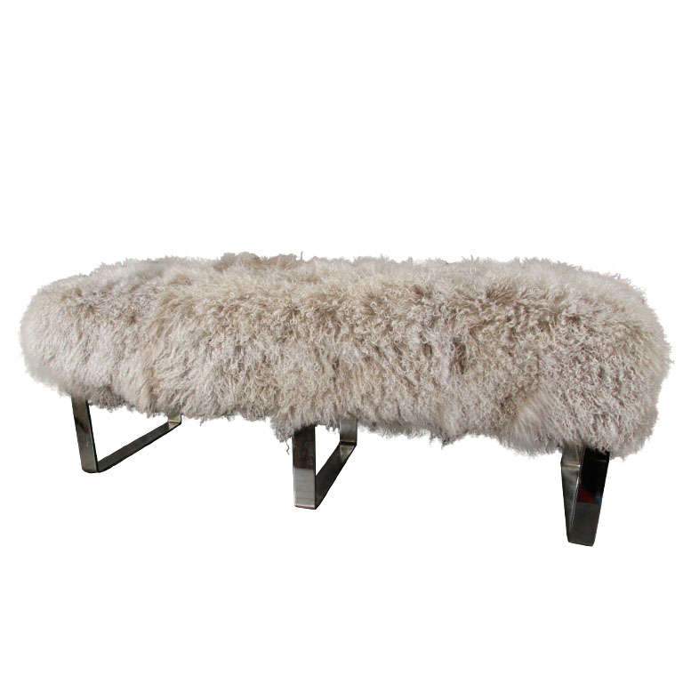 Tibetan Lamb's Wool Bench with Chrome Legs For Sale at 1stDibs