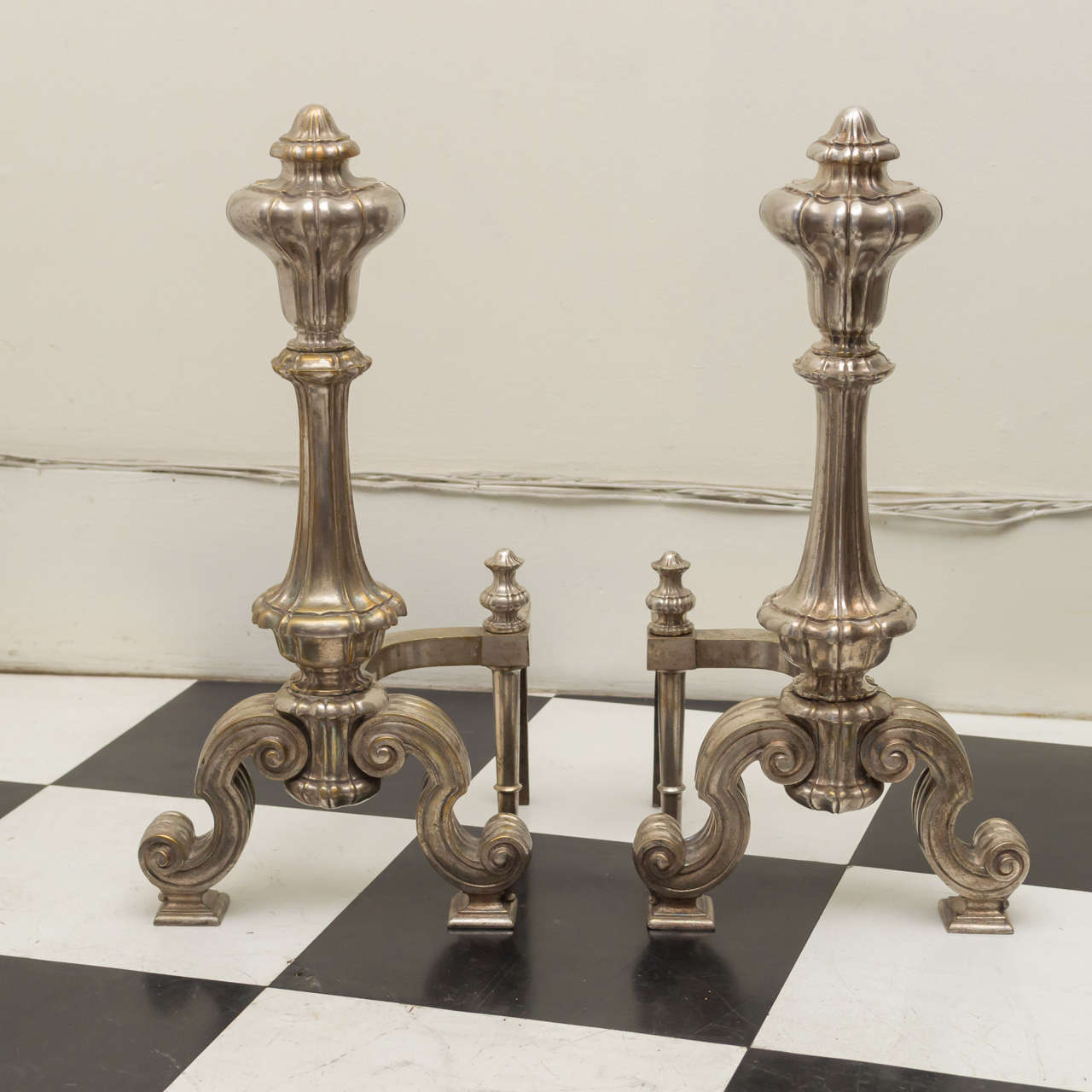 Pair of 19th Century French Silver Gilt Bronze Andirons at 1stDibs