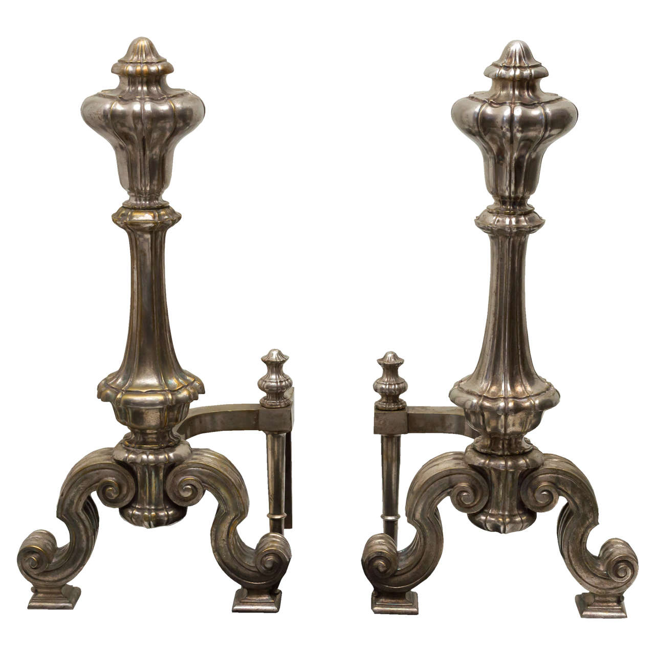 Pair of 19th Century French Silver Gilt Bronze Andirons at 1stDibs