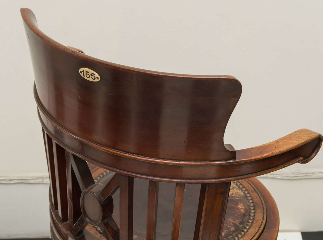 Late 19th C American Ship's Chair in Mahogany and Nickel Iron Swivel ...