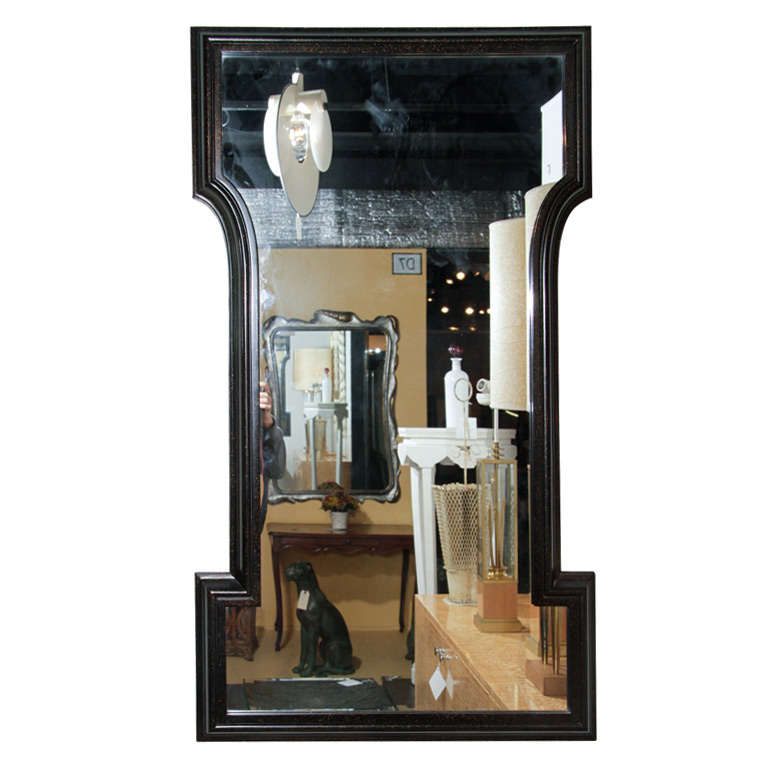Shaped Mirror with Gold-Flecked Black Lacquer Frame at 1stDibs