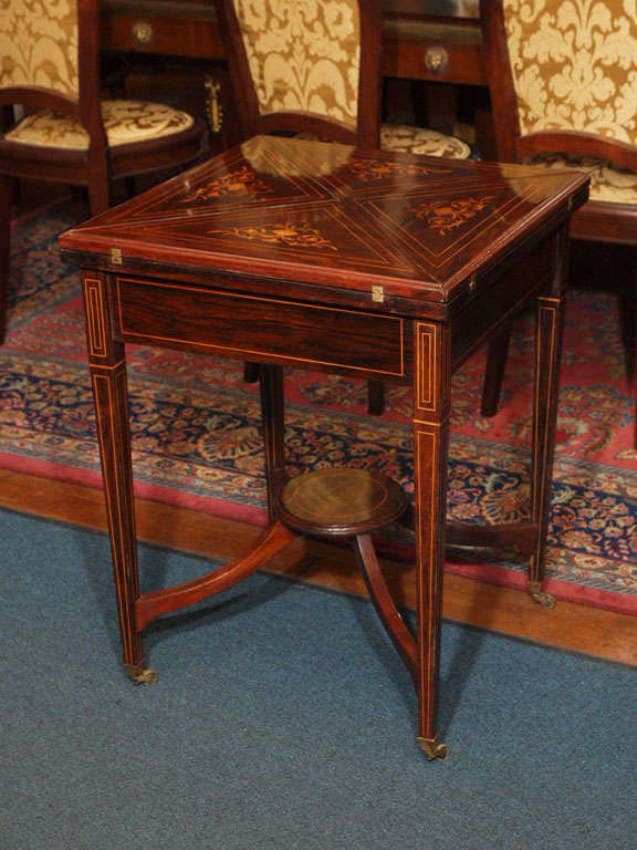 Antique English Rosewood Handkerchief Table with Superb Inlay at 1stDibs