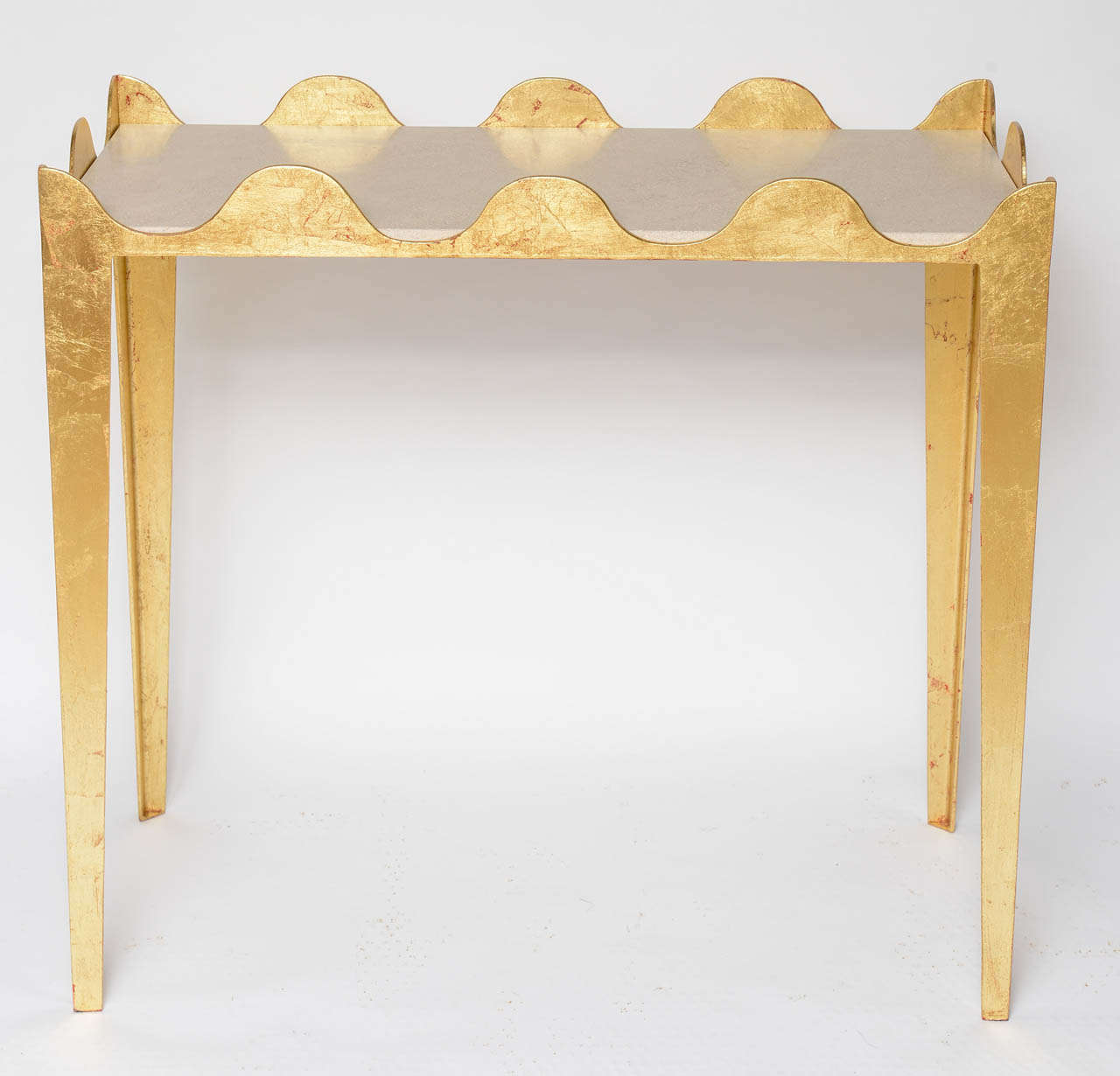 Pair of Scalloped Gilded Iron Console Tables at 1stDibs