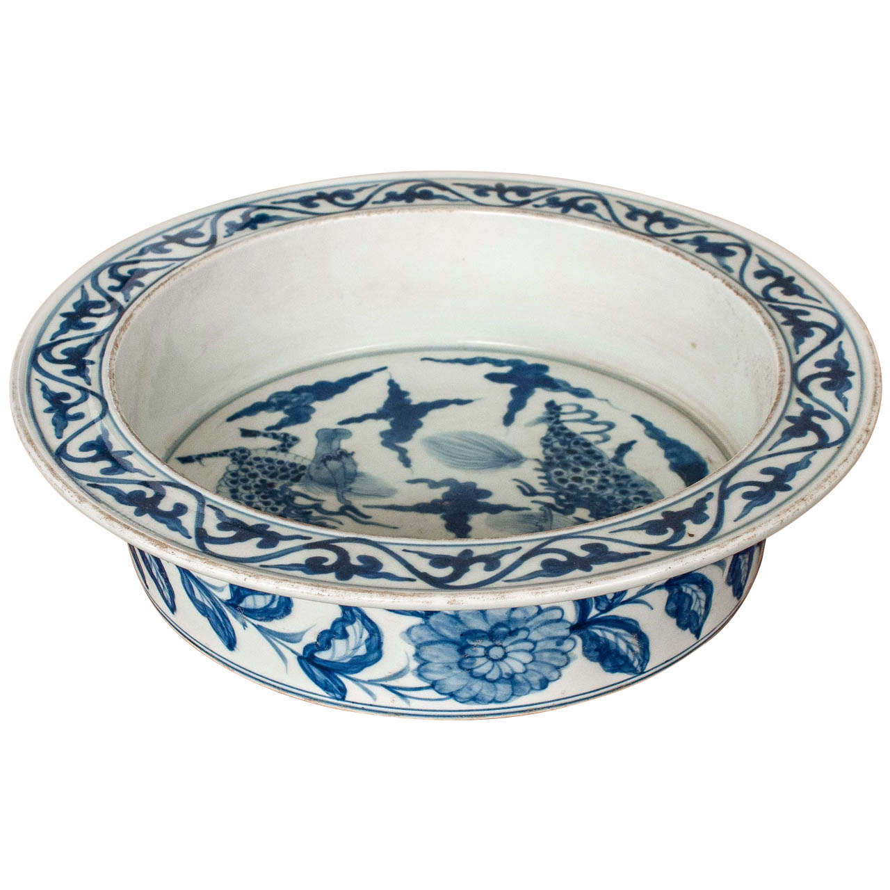 Chinese Blue and White Porcelain Wash Basin at 1stDibs