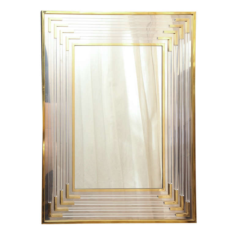 Elegant Brass and Lucite Framed Mirror at 1stDibs