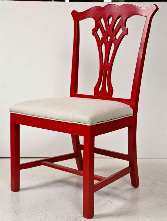 Pair of Red Lacquer Queen Anne Style Chairs at 1stDibs
