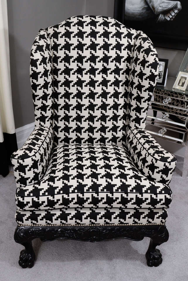 Single Ball and Claw Houndstooth English Wing Chair with Nickel ...