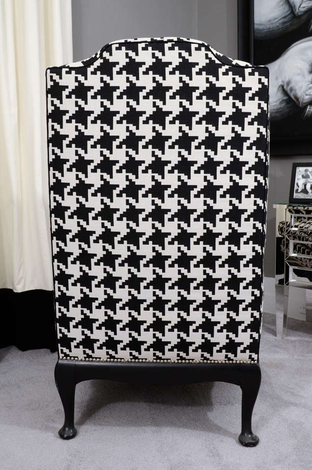 Single Ball and Claw Houndstooth English Wing Chair with Nickel ...