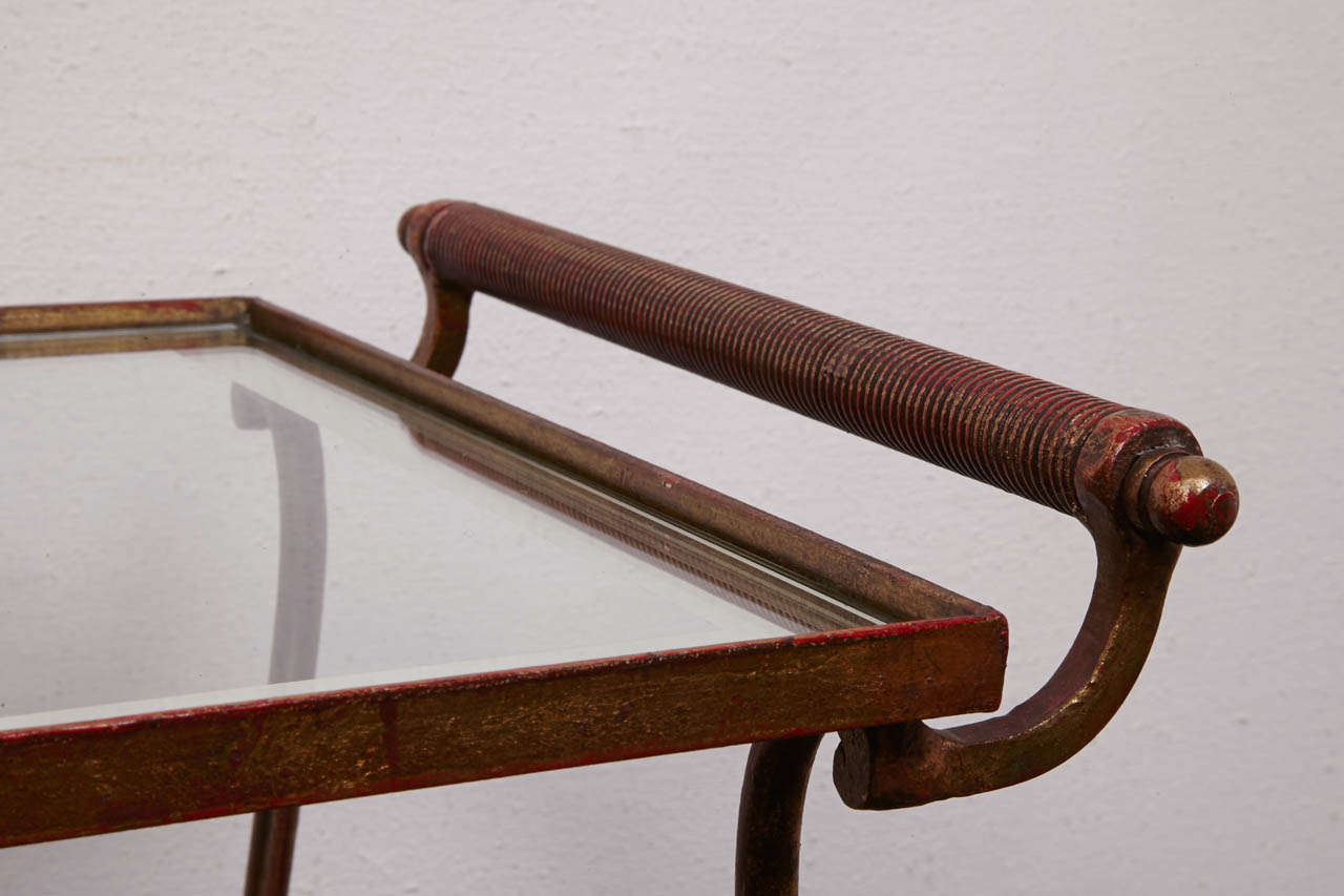 Gilt Wrought Iron Trolley with Mirrored Tops, France, 1940s at 1stDibs