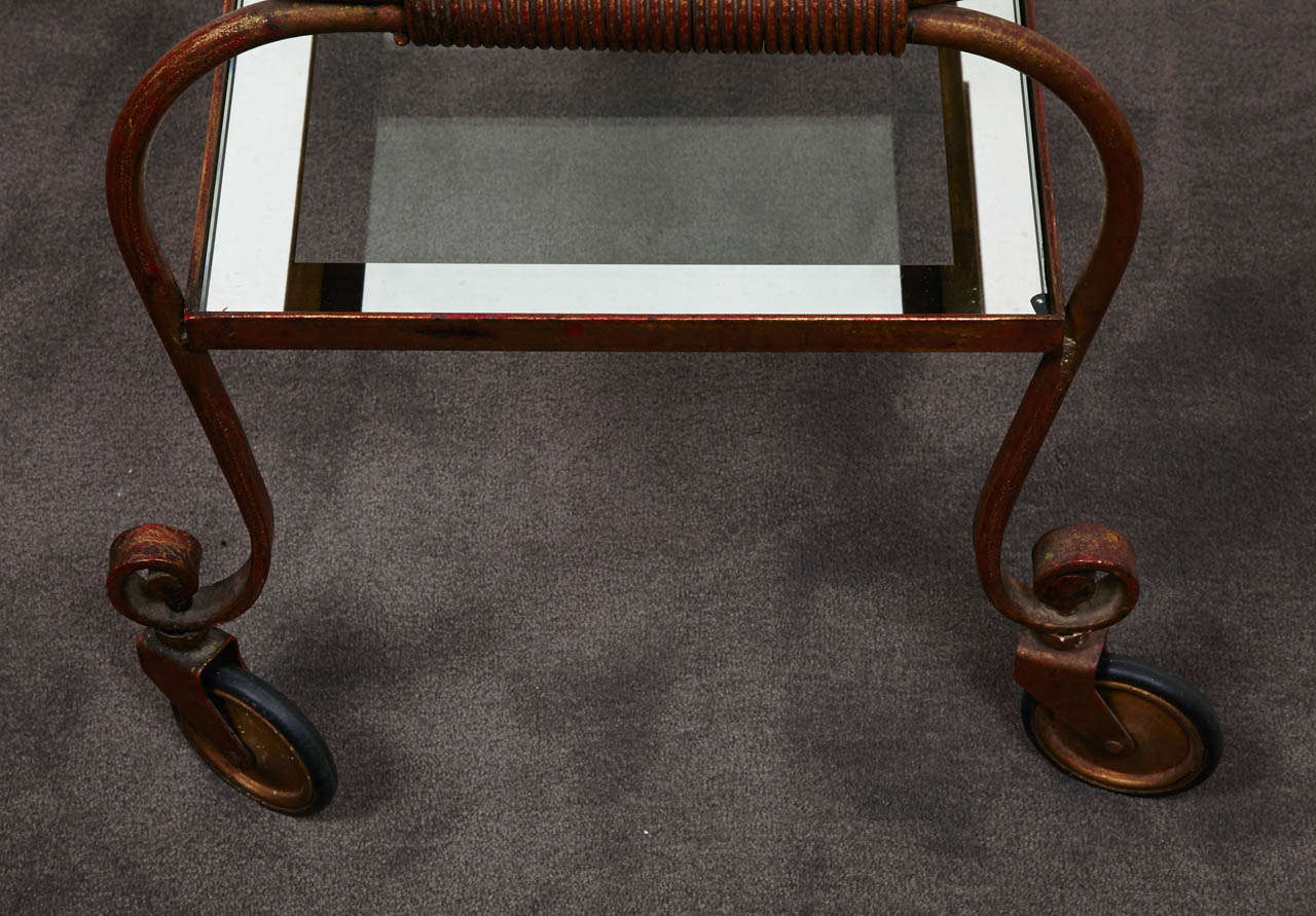 Gilt Wrought Iron Trolley with Mirrored Tops, France, 1940s at 1stDibs