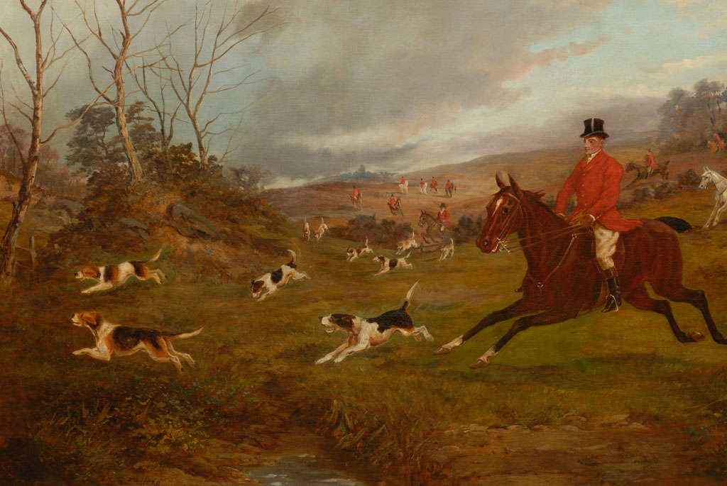 Large English Hunt Scene Painting at 1stDibs
