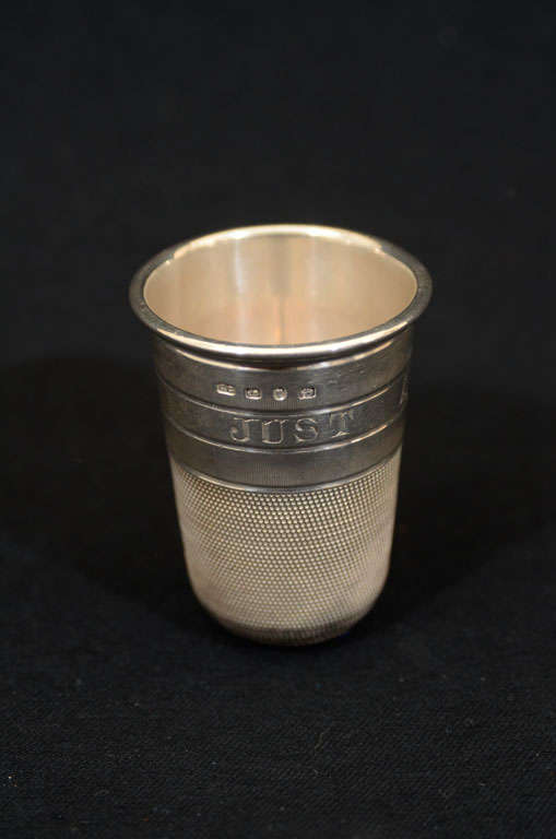 English Sterling Silver "Just A Thimble Full" Shot Cup at 1stDibs