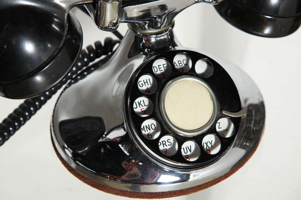 1930s Nickel Plate Rotary Telephone with Porcelain Dial For Sale at 1stDibs