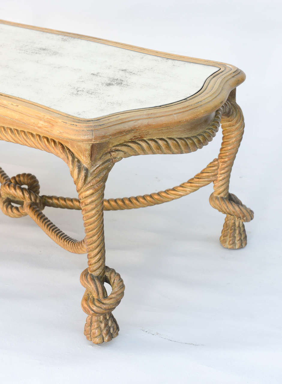 Carved Rope and Tassel Cocktail Table with Mirrored Top at 1stDibs