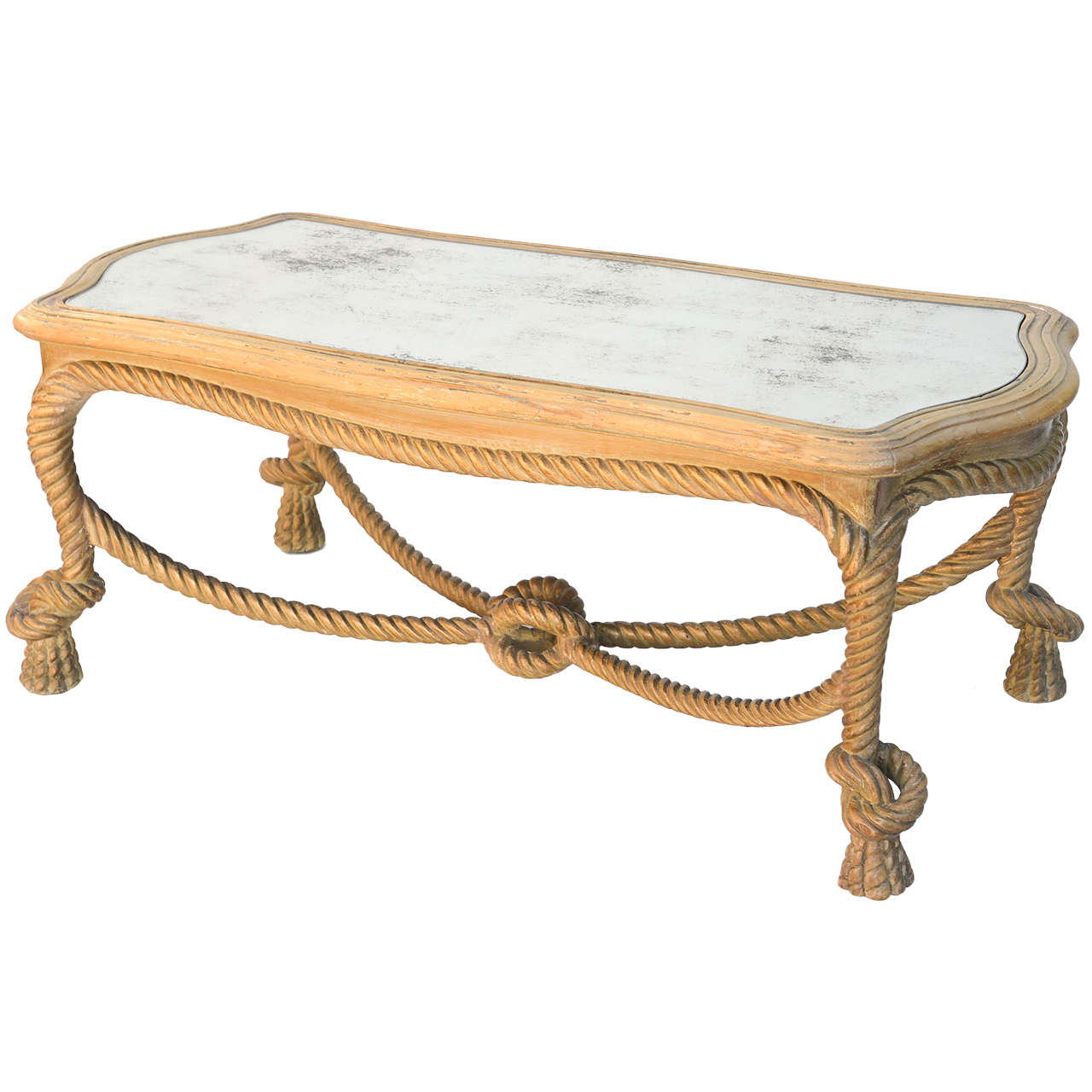 Carved Rope and Tassel Cocktail Table with Mirrored Top at 1stDibs