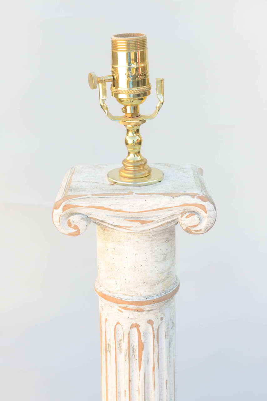 Pair of Carved Wood Column Lamps For Sale at 1stDibs