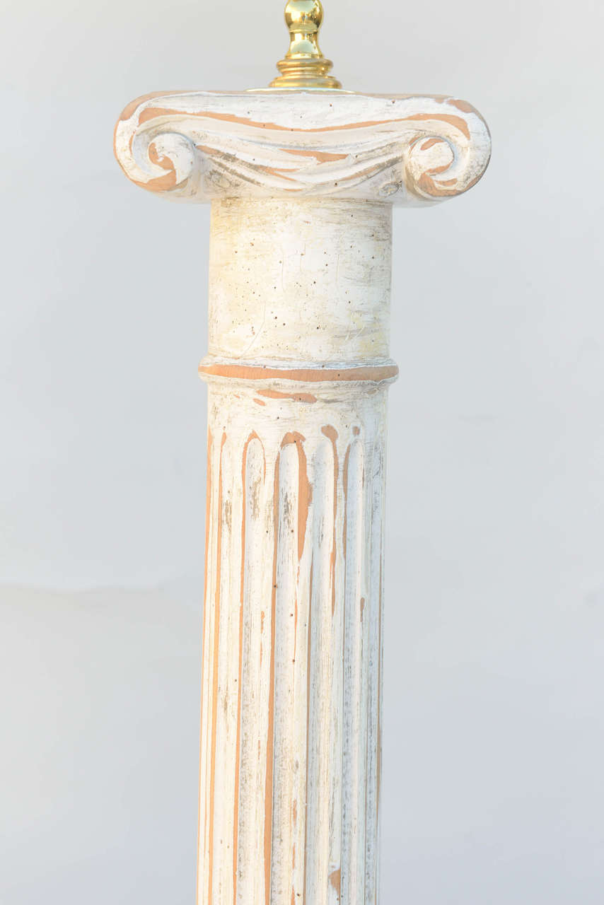 Pair of Carved Wood Column Lamps For Sale at 1stDibs