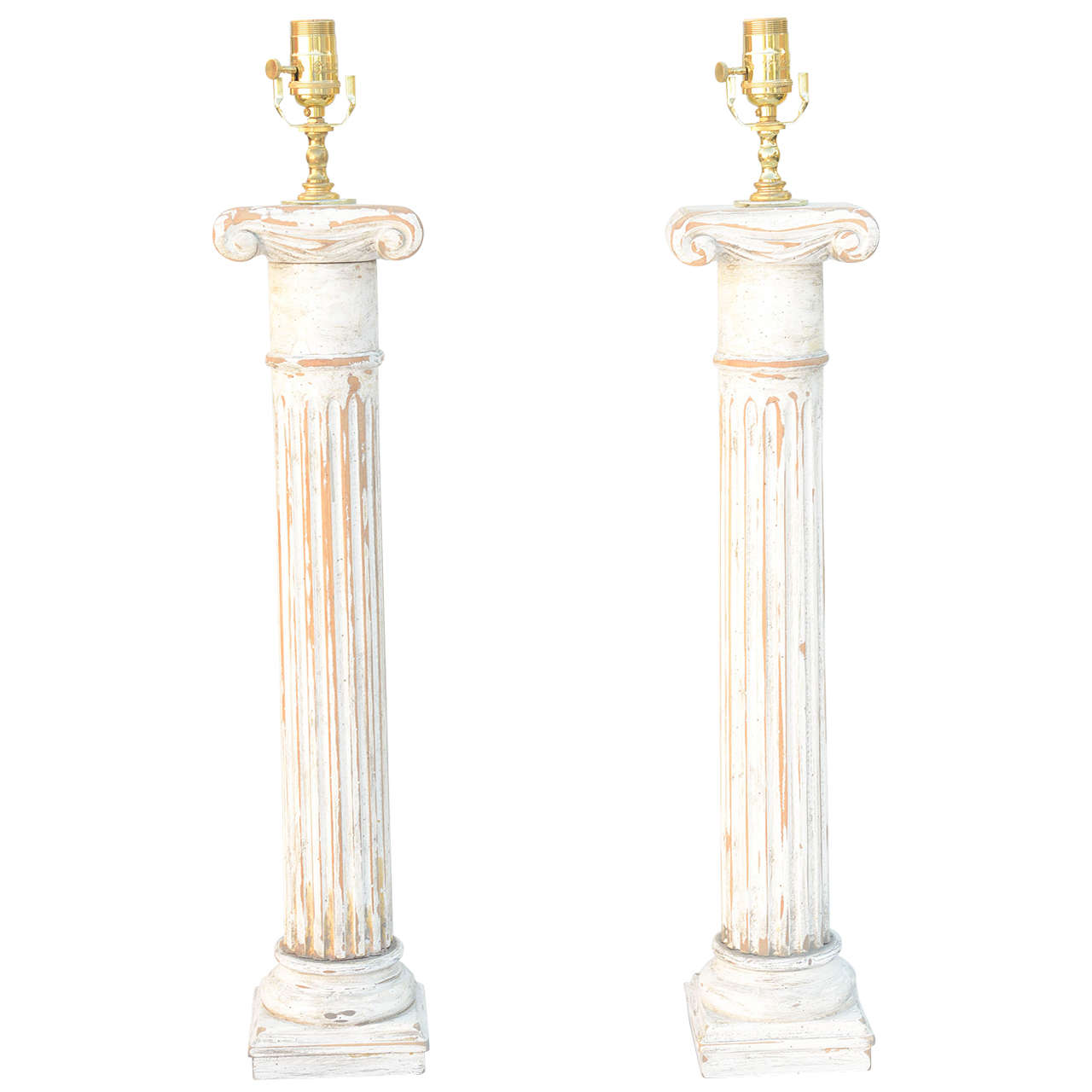 Pair of Wood Column Table Lamps in Blue and Turquoise Hues For Sale at ...