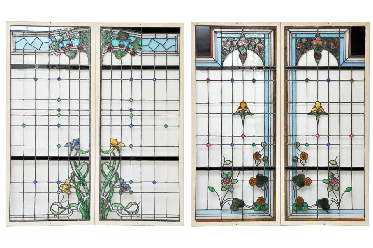 Set of Four French Art Nouveau Stained Glass Windows at 1stDibs ...