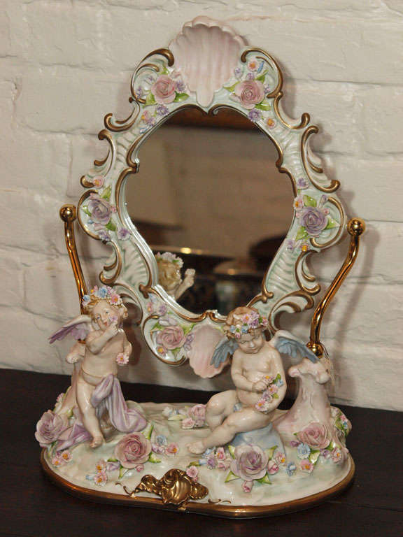 A Capodimonte Porcelain Vanity Mirror in the Rococo Style For Sale at ...