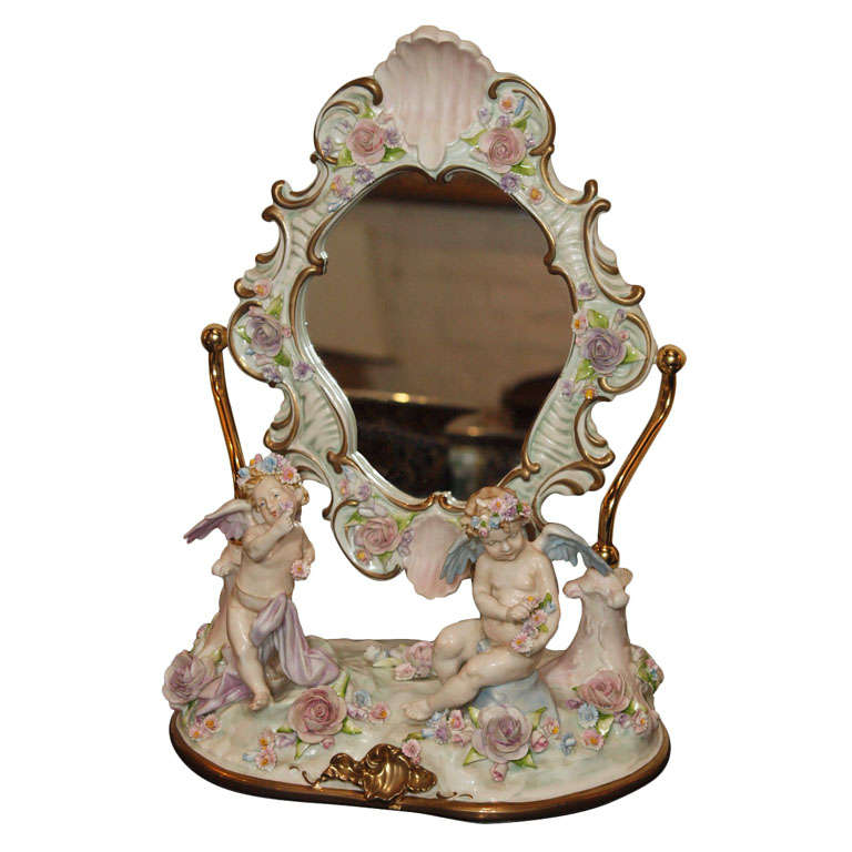 A Capodimonte Porcelain Vanity Mirror in the Rococo Style For Sale at ...