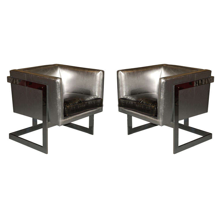 Pair of "Cube" Lounge Chairs by Milo Baughman for Thayer Coggin at ...