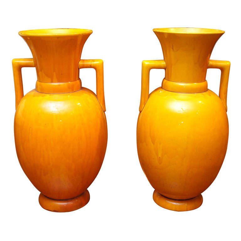 Pair of Japanese Awagi ware large yellow vases at 1stDibs