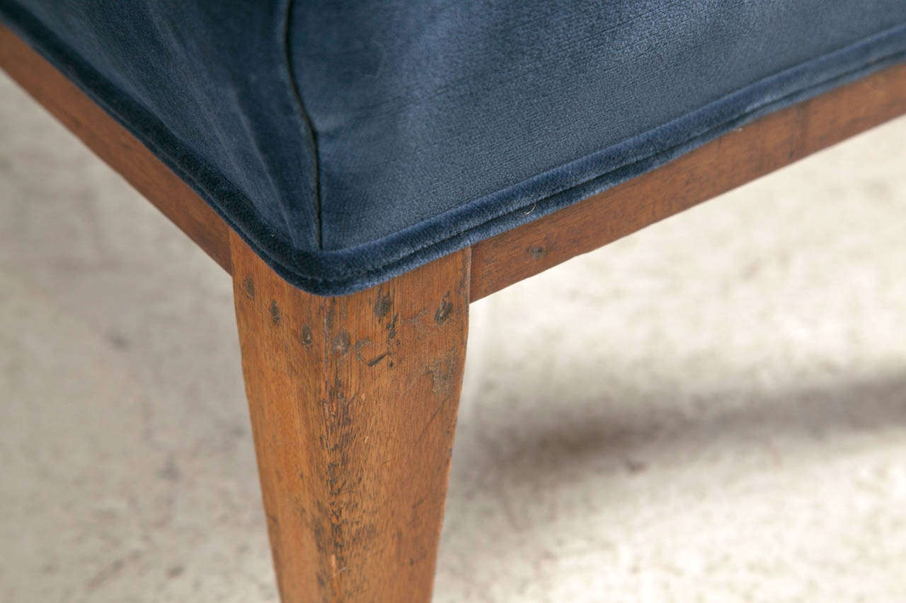 French Foot Stool Upholstered in Blue velvet with Mahogany Tapered Legs ...