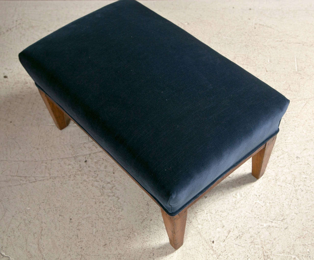 French Foot Stool Upholstered in Blue velvet with Mahogany Tapered Legs ...