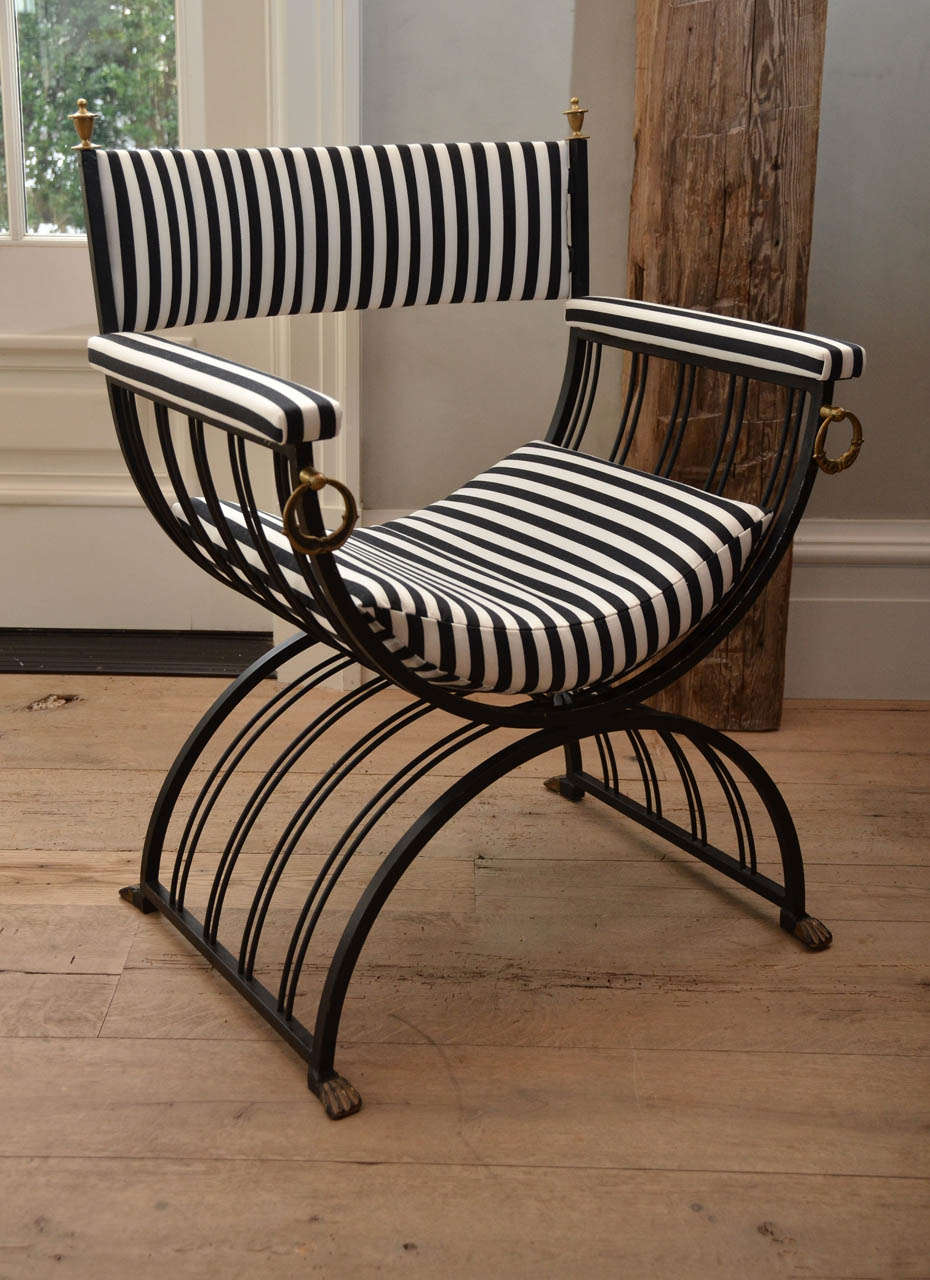 Pair of Roman Inspired Savonarola Chair in Iron with Brass ...