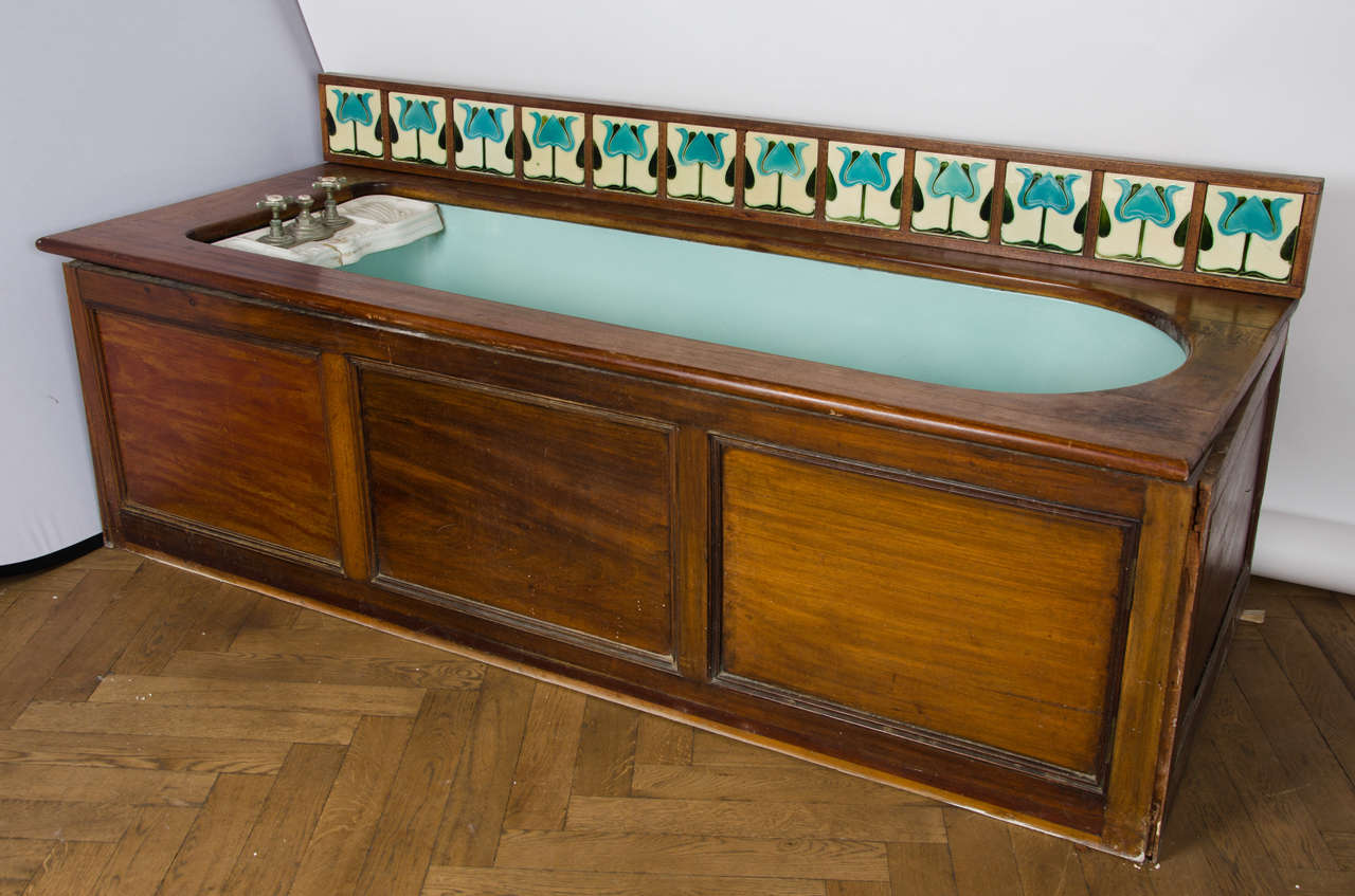 Antique Edwardian Mahogany and Cast Iron Plunger Bath at 1stDibs