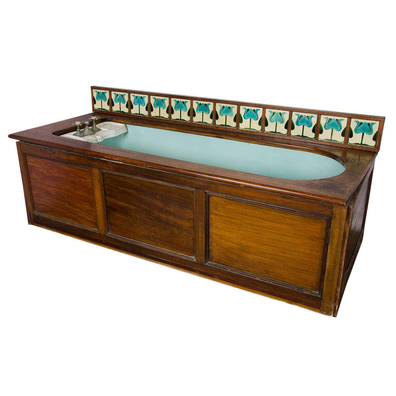 Antique Edwardian Mahogany and Cast Iron Plunger Bath at 1stDibs