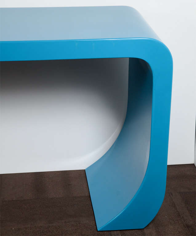 Mid-Century Modern Console Table in Peacock Blue in the Style of Karl ...
