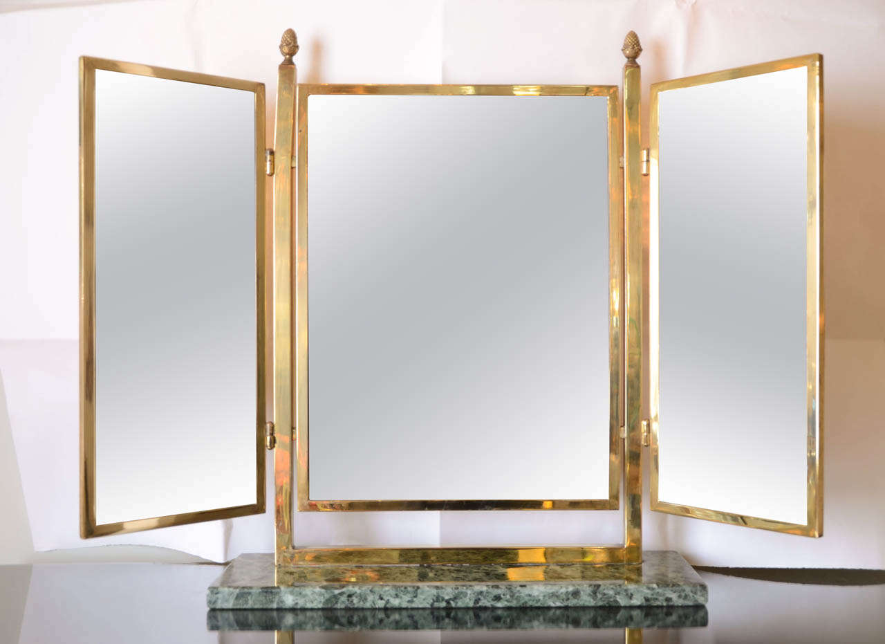 1950s English Brass Triptych Dressing Table Mirror at 1stDibs