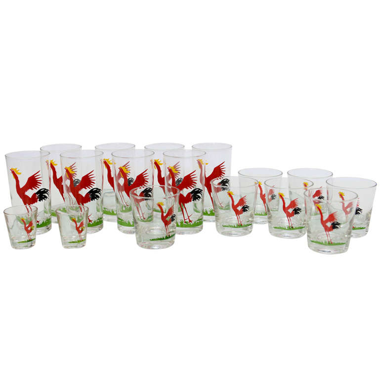 Vintage 60's Set of Rooster Glassware at 1stDibs | vintage rooster ...