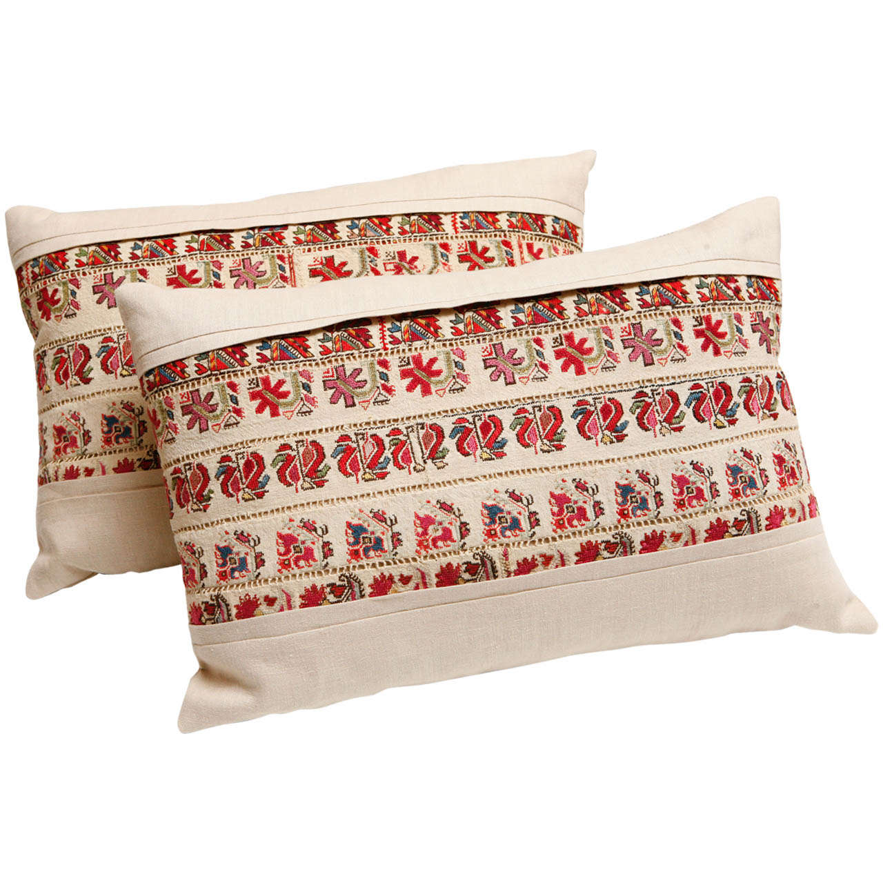 Greek Island Embroidery and Pull Work Pillows. at 1stDibs