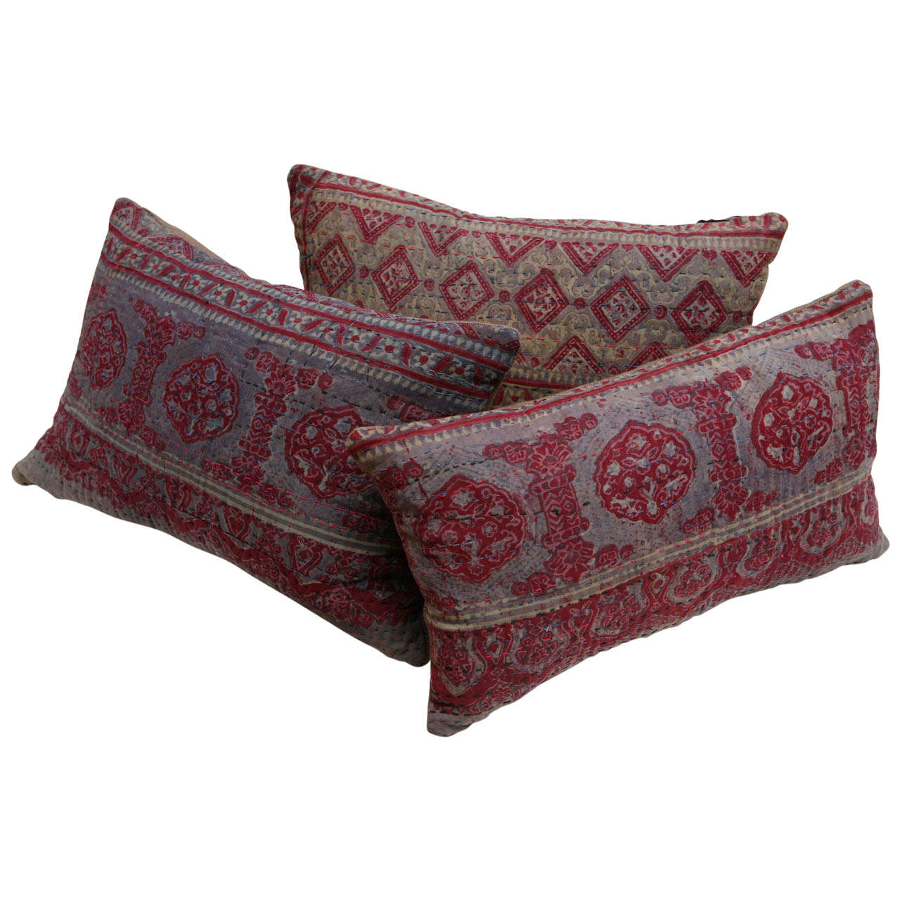 Quilted Indian Block Print Pillows. at 1stDibs
