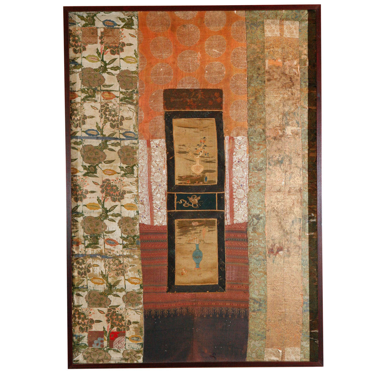 Large Framed Collage of Antique Chinese Fabrics at 1stDibs