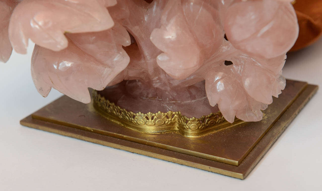 Pair of Chinese Carved Rose Quartz Vases with Birds and Flowers Lamps ...