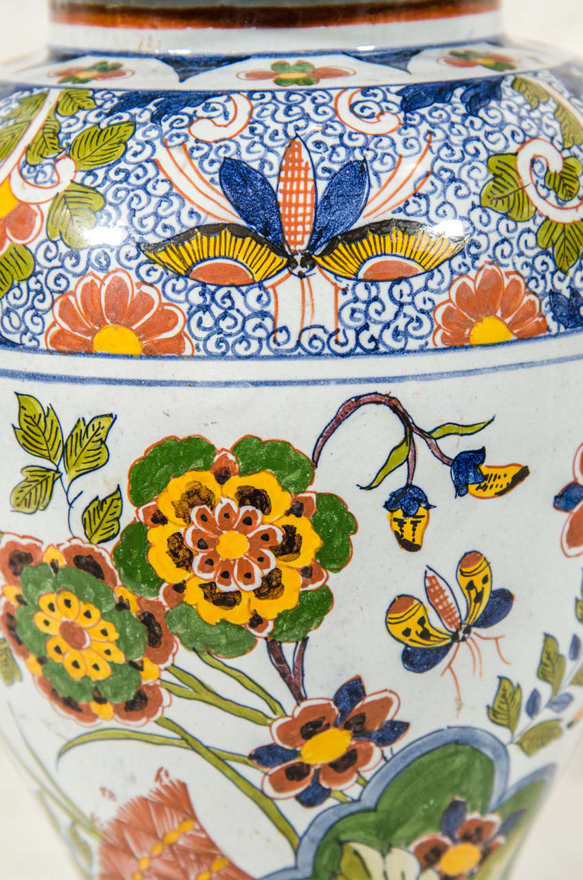 Pair of Antique Dutch Delft Covered Vases at 1stDibs