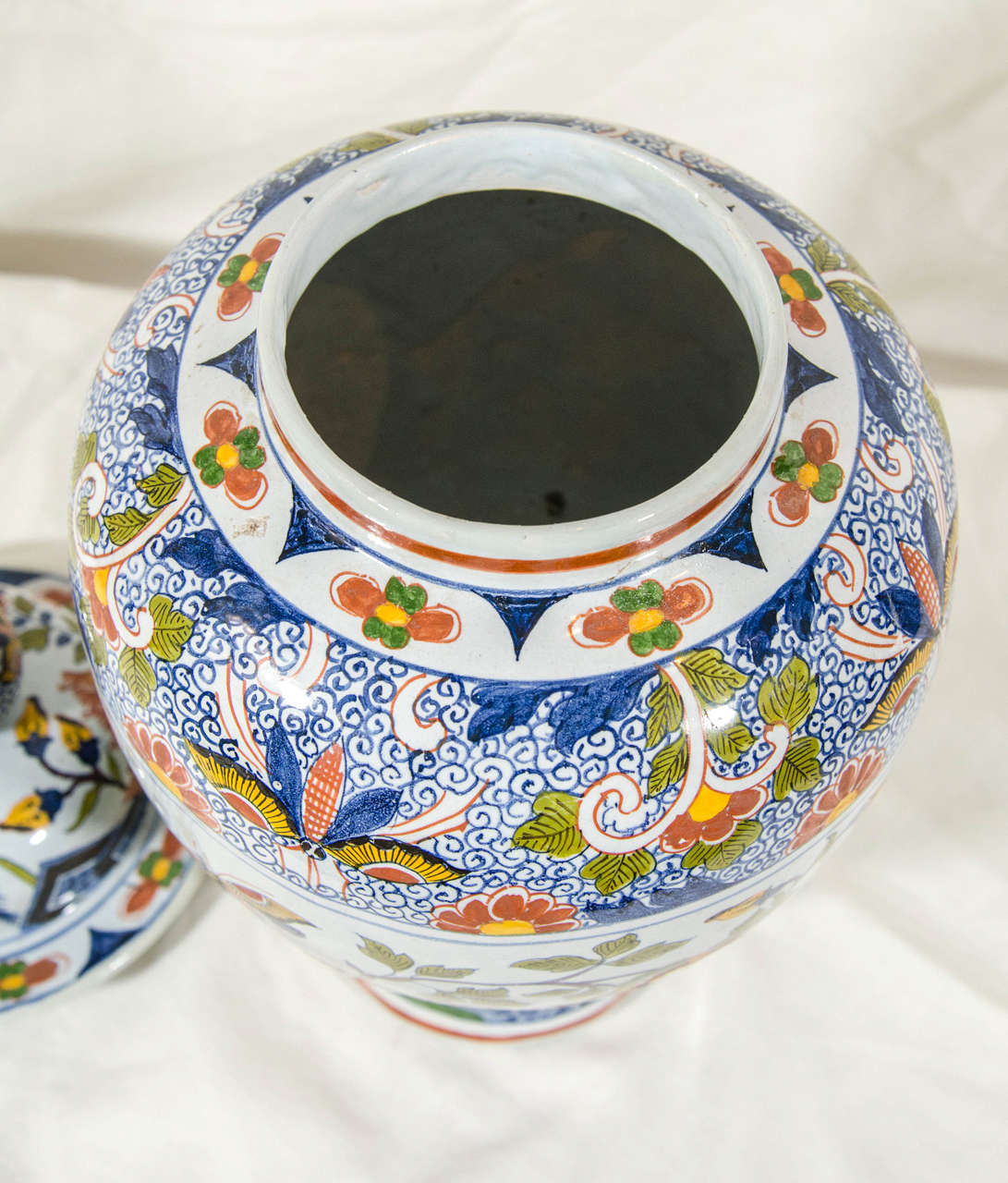 Pair of Antique Dutch Delft Covered Vases at 1stDibs