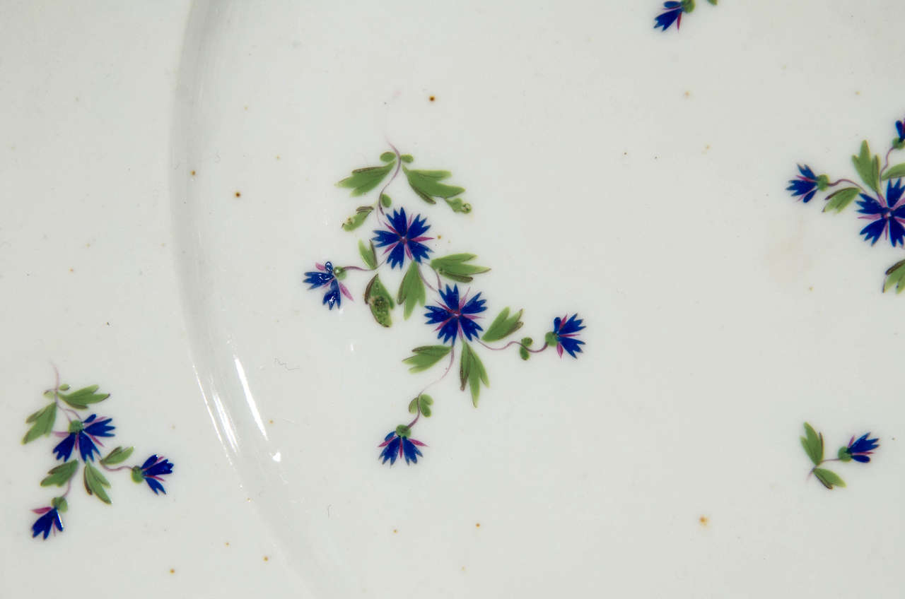 Pair Large Antique Porcelain Dishes Painted in Cornflower Sprig Pattern ...